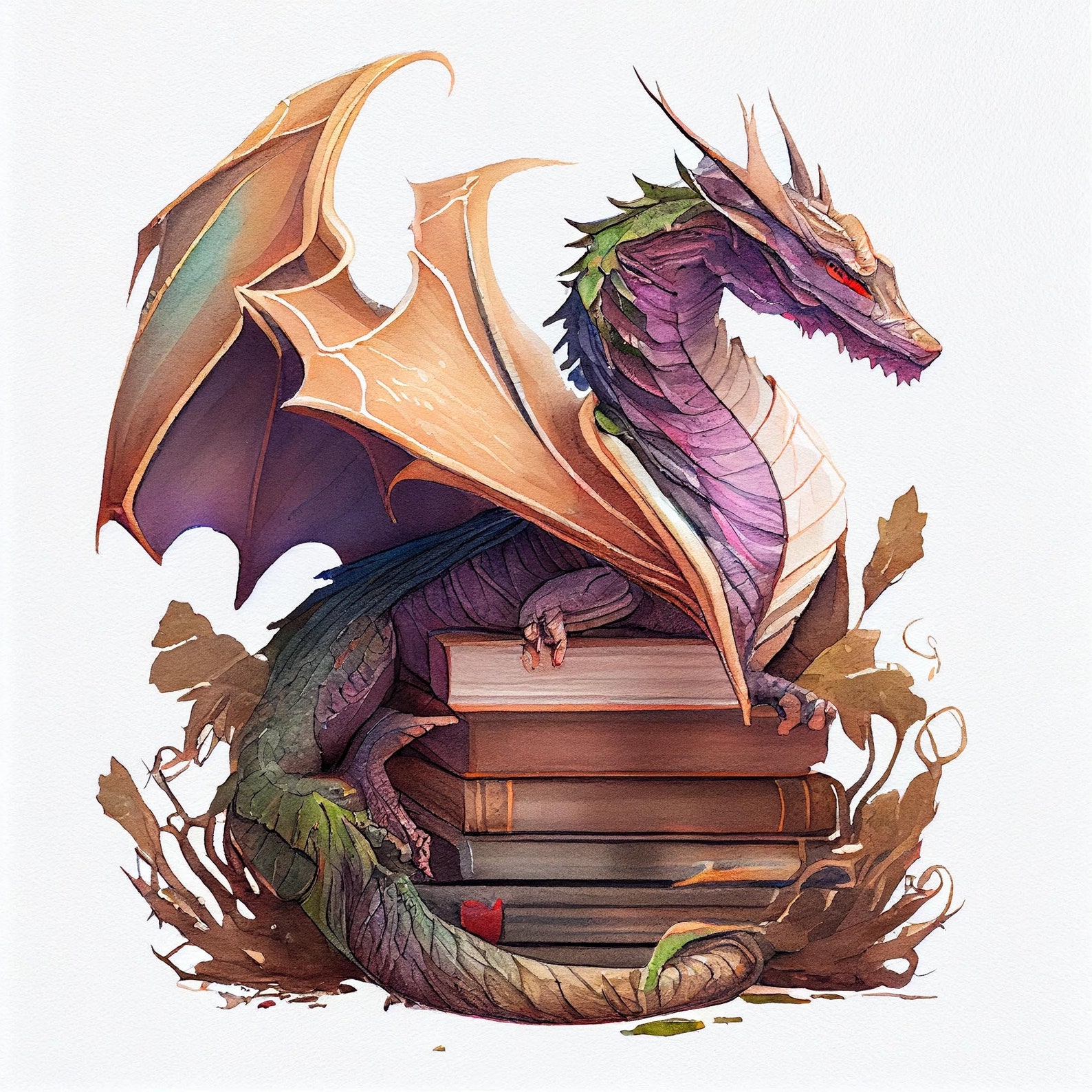 Watercolor Dragon Guarding Books Clipart, 9 High Quality Watercolor ...