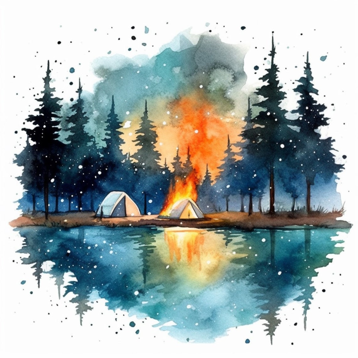 Watercolor Camping Wilderness Campfire Clipart, 12 High Quality Camping ...