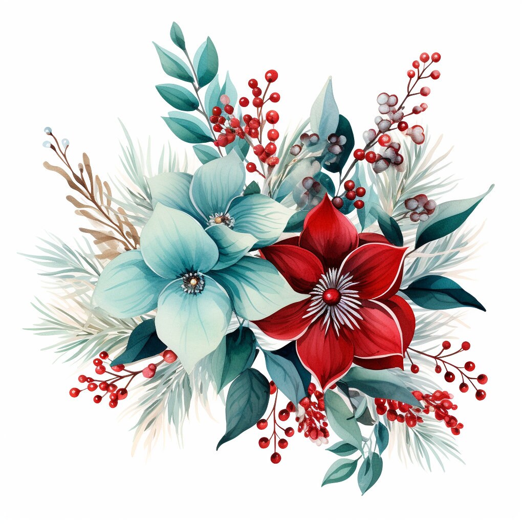 Watercolor Christmas Floral Clipart, 12 High Quality Christmas Floral ...