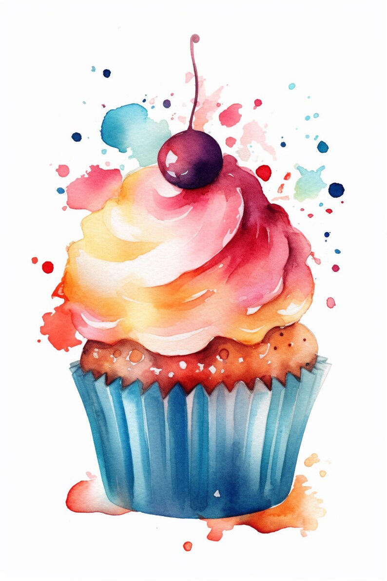 Watercolor Birthday Cupcake With Candle Clipart, 12 High Quality ...