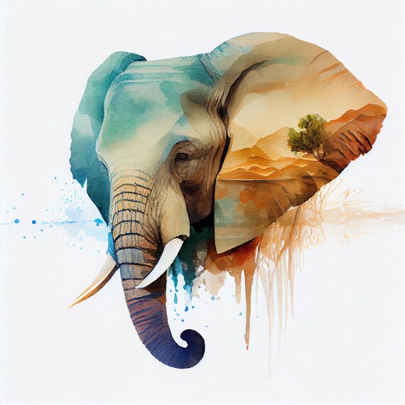 Watercolor Elephant Head