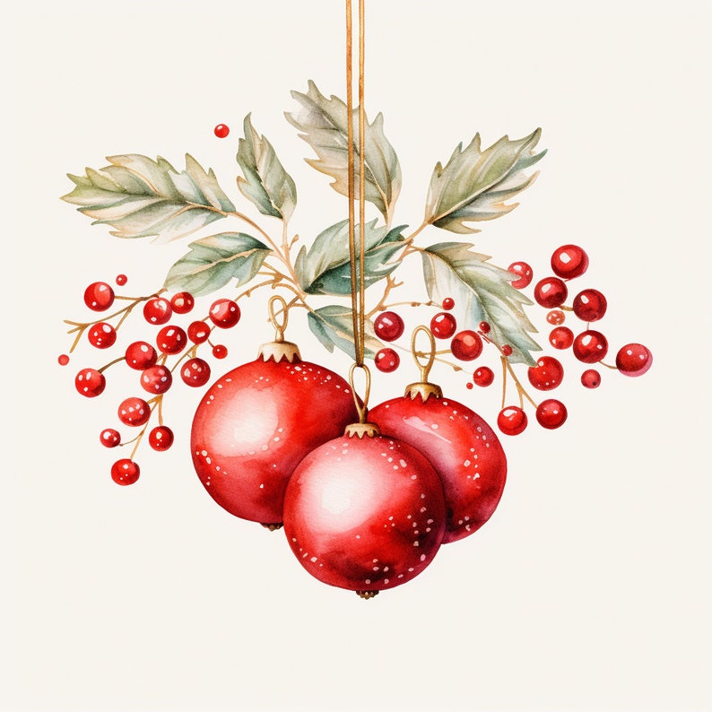 Watercolor Christmas Ornament Clipart, 12 High Quality Christmas ...