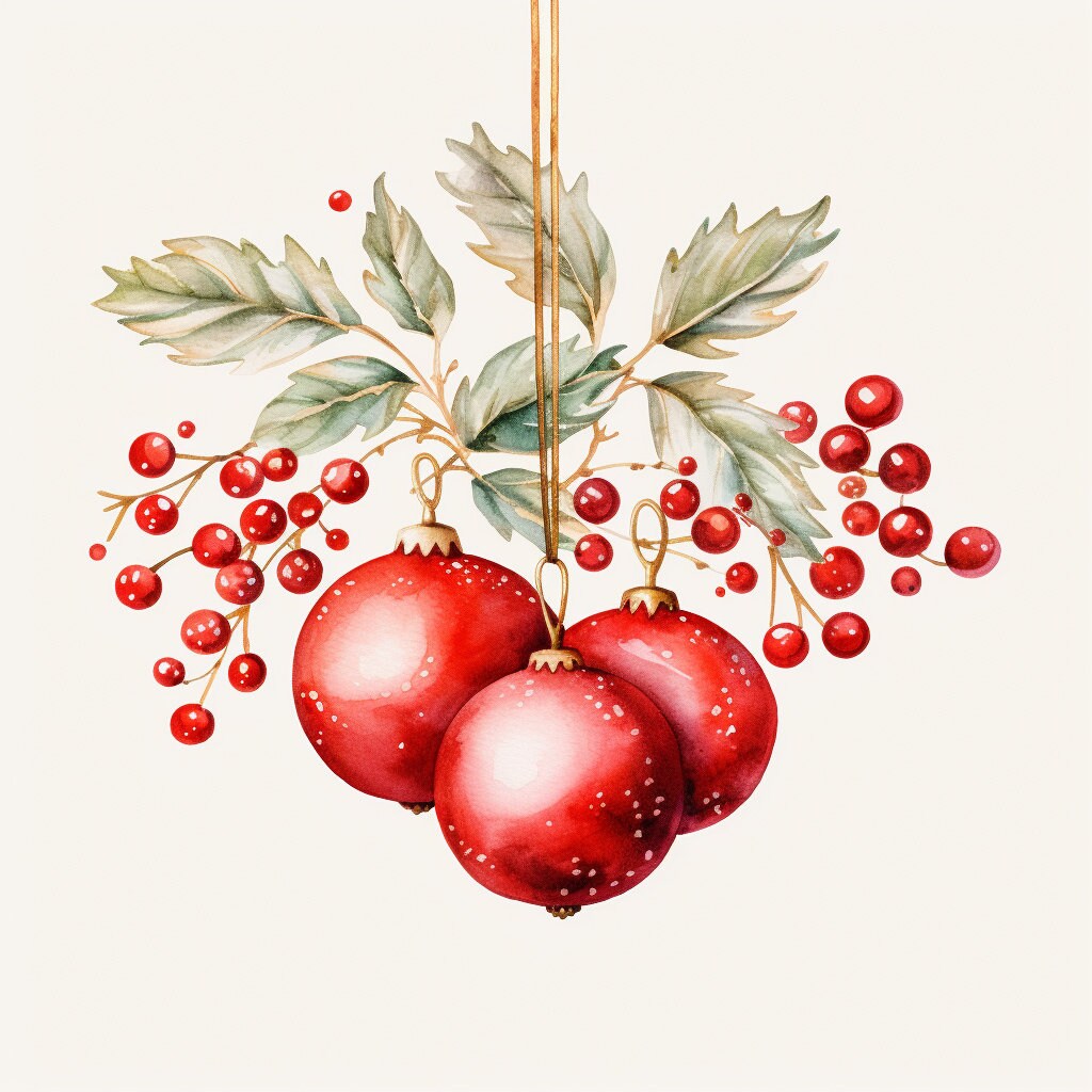 Watercolor Christmas Ornament Clipart, 12 High Quality Christmas ...