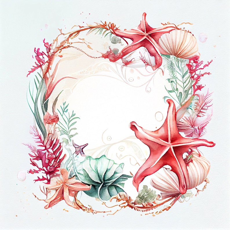Watercolor Seastar Seashell Wreath Clipart, 10 High Quality Seastar ...