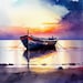 Watercolor Boat on the Beach Clipart, 8 High Quality Unrise Over the ...