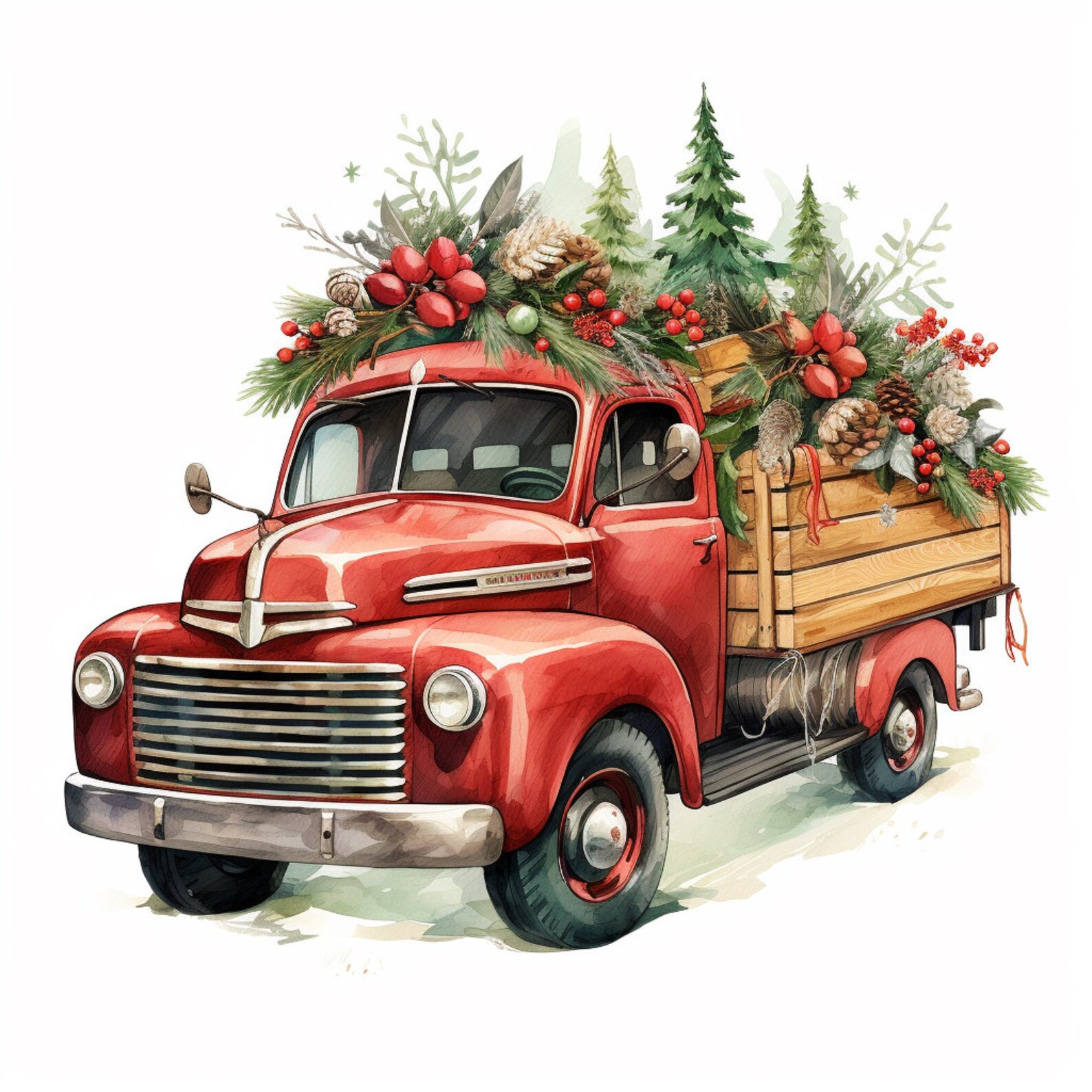 Watercolor Christmas Truck Element Clipart, 12 High Quality Christmas ...