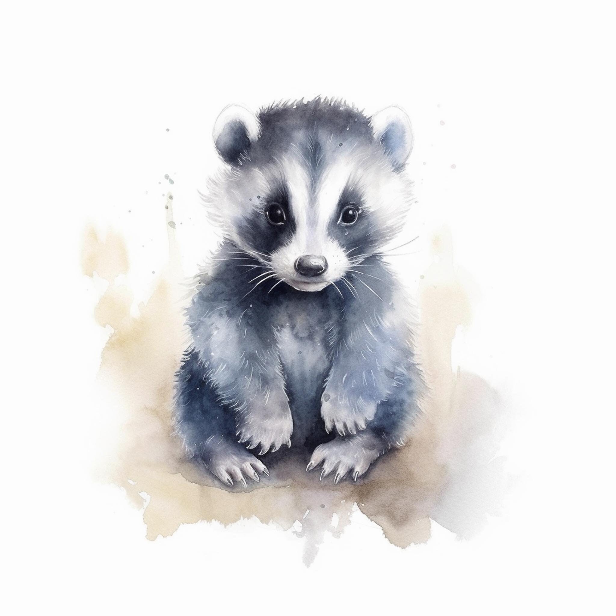 Imágenes Prediseñadas de tejón bebé acuarela, 7 JPG de tejón bebé de ...