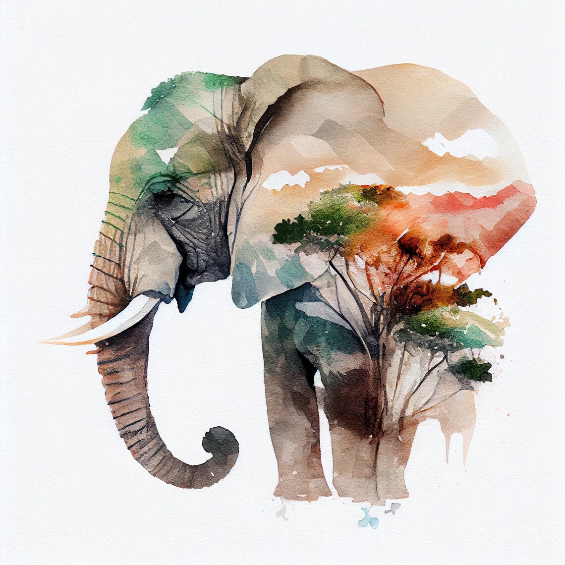 Watercolor Elephant Head Clipart, 8 High Quality Elephant Head African ...