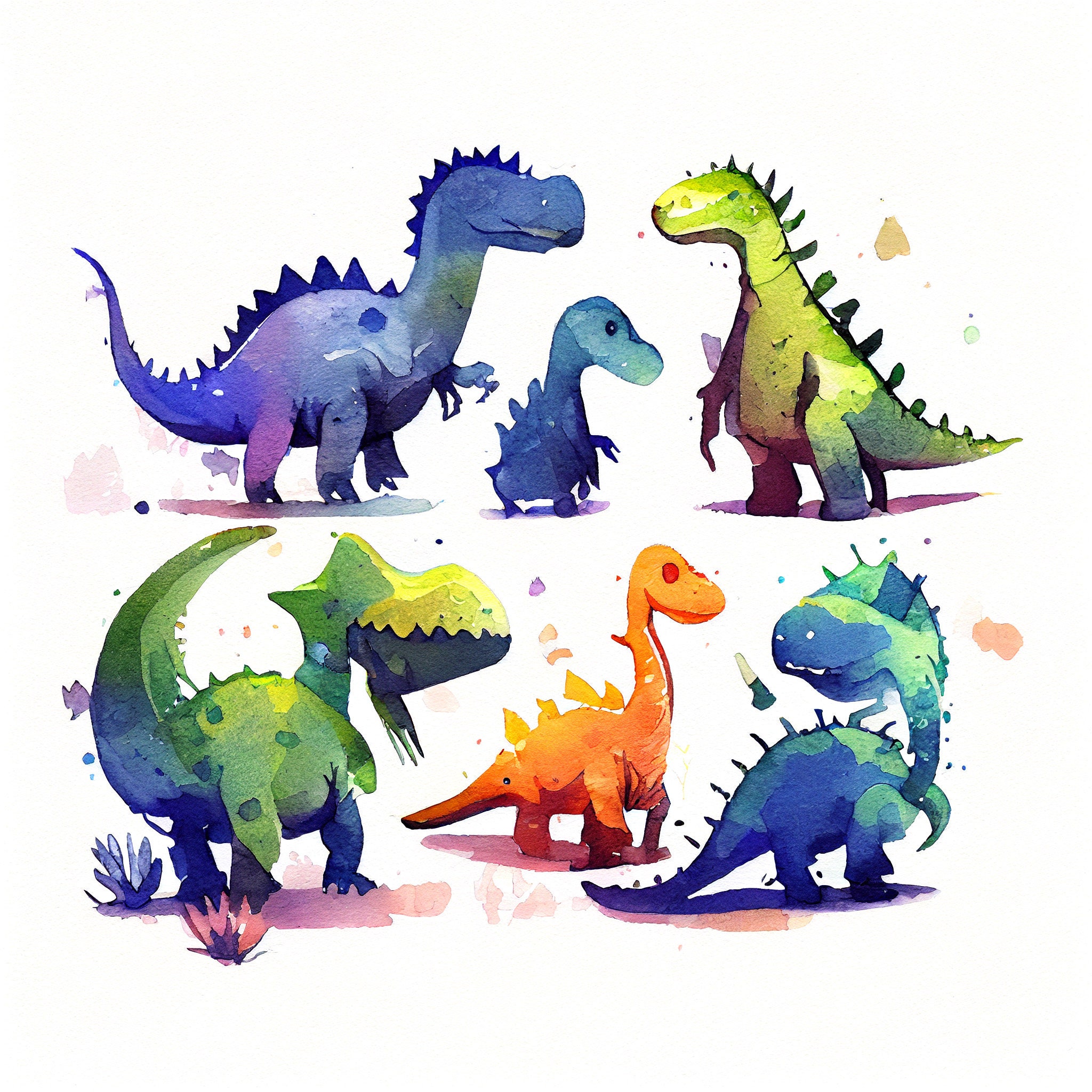 Watercolor Set of Dinosaurs for Children Clipart, 12 High Quality Set ...