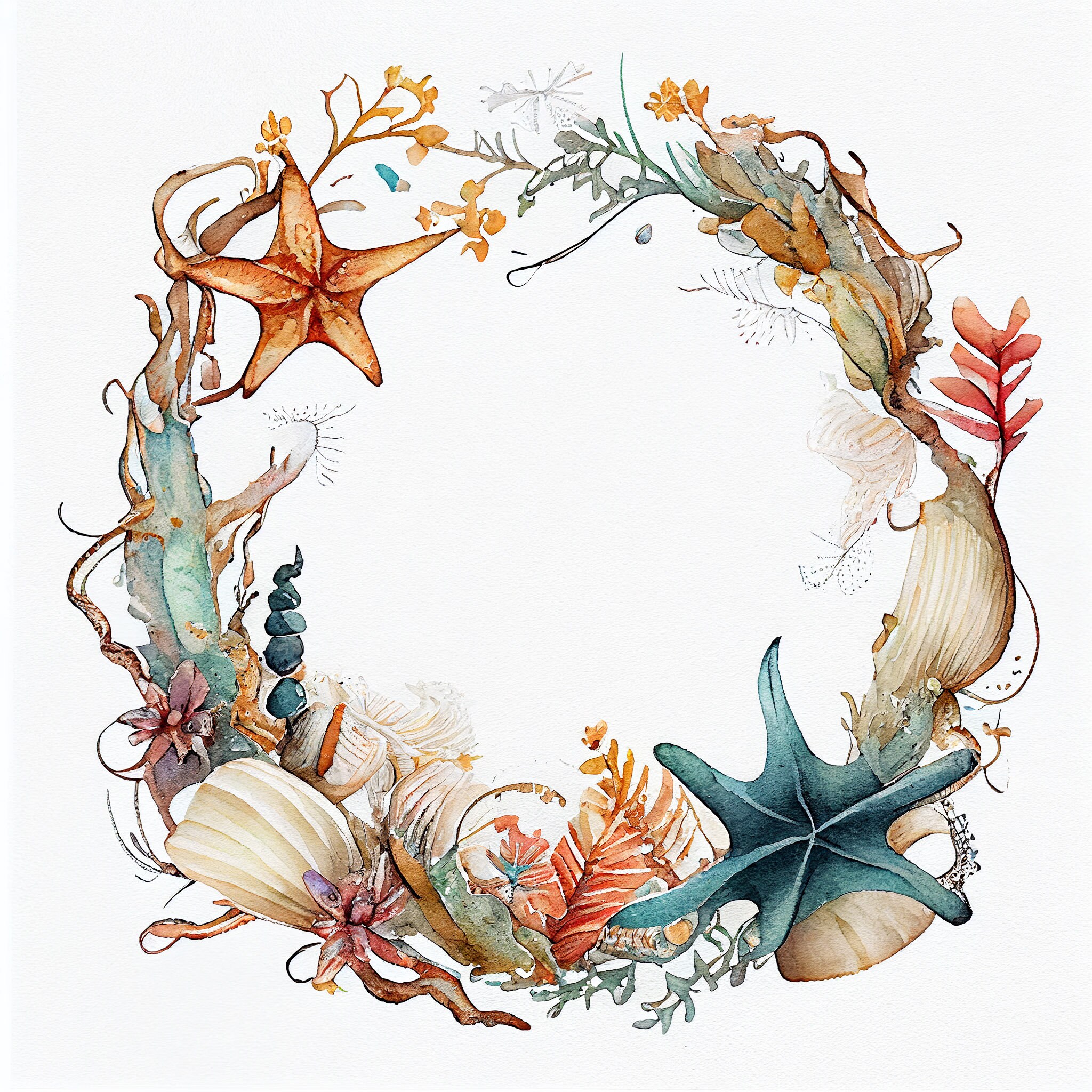 Watercolor Seastar Seashell Wreath Clipart, 10 High Quality Seastar ...