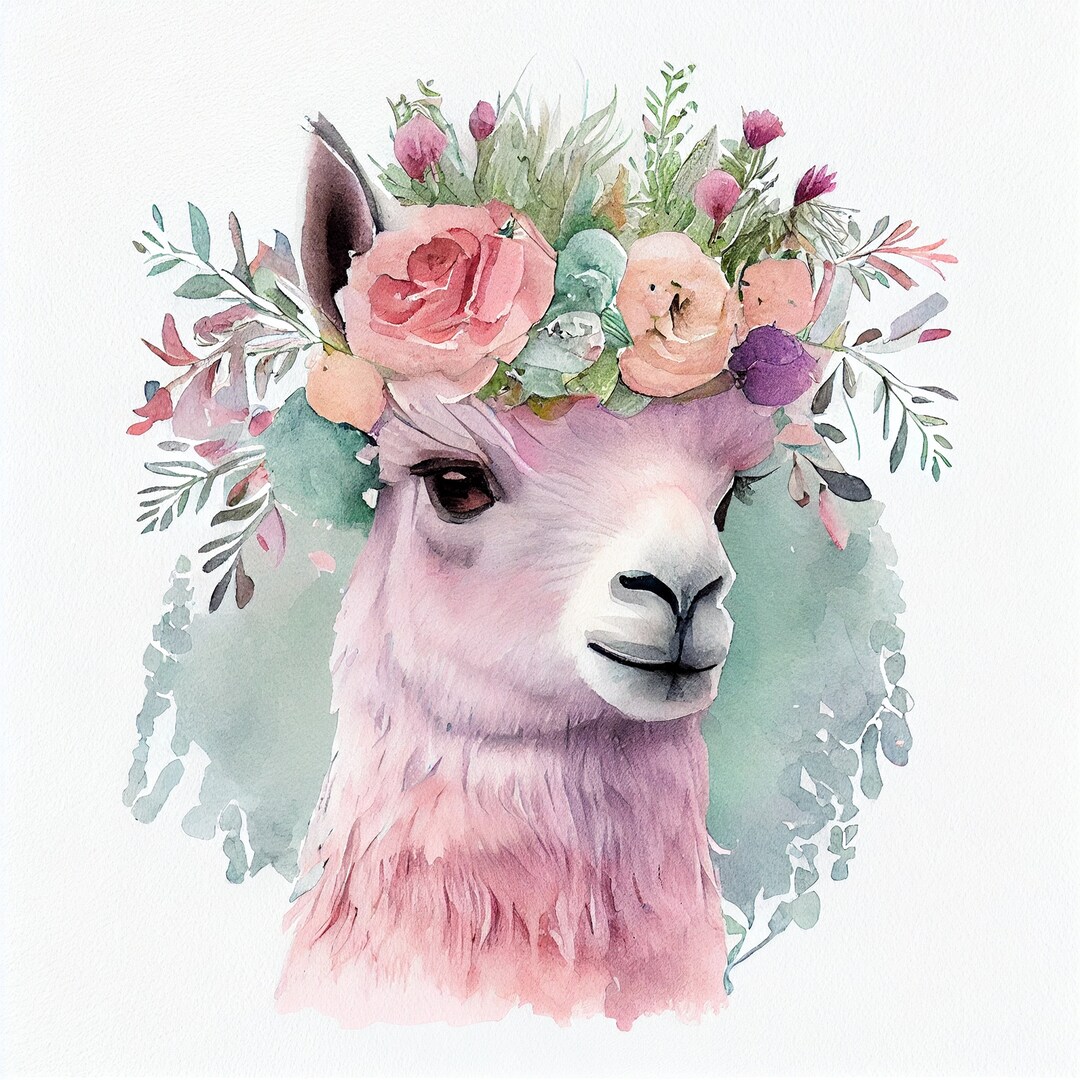 Watercolor Llama Flower Clipart, 8 High Quality Llama Flower Jpgs, for ...