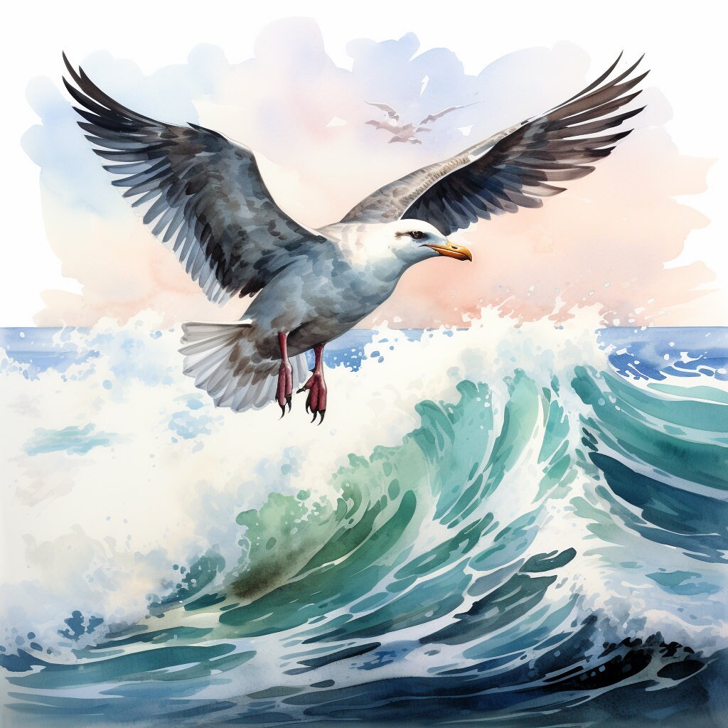 12 Watercolor Seagull Wave Clipart, High Quality Seagull Wave Clipart ...