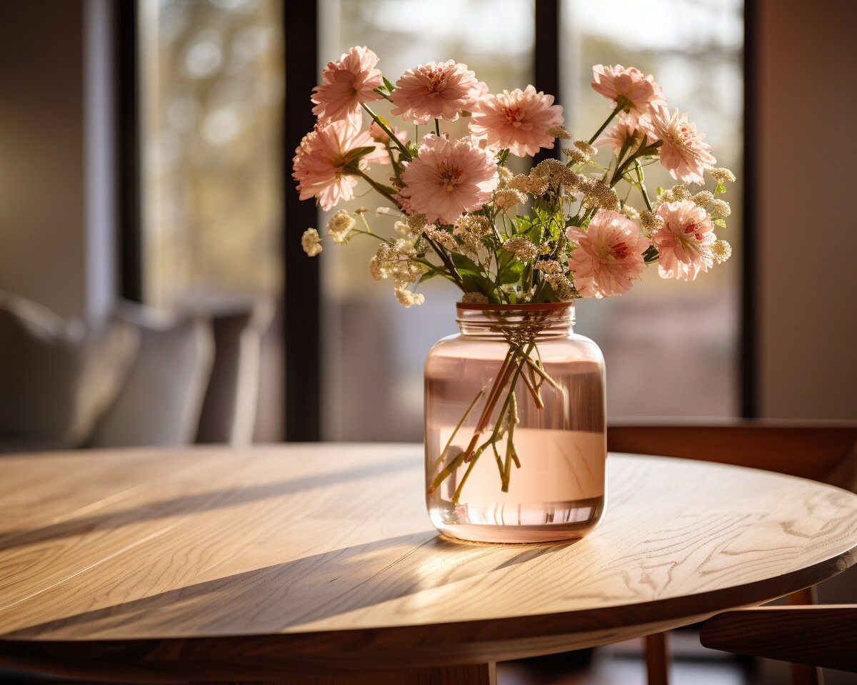 Wood Table & Flowers Background Product Mockup, 10 High Quality Flowers ...