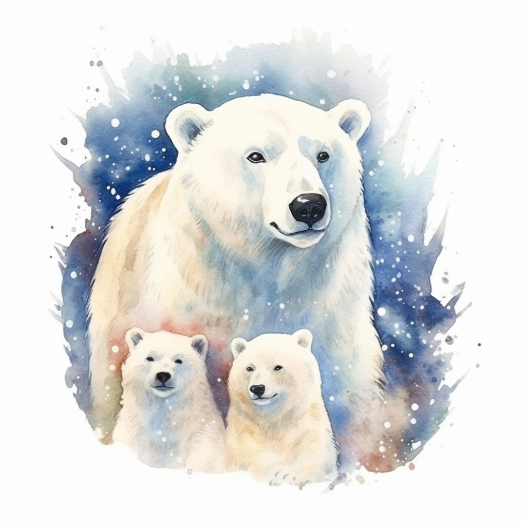 Watercolor Christmas Polar Bear Mom Babys Clipart, 12 High Quality ...