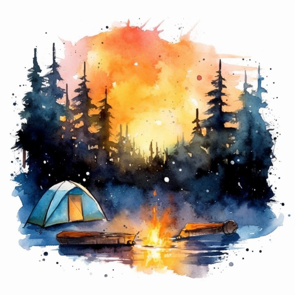Watercolor Camping Wilderness Campfire Clipart, 12 High Quality Camping ...