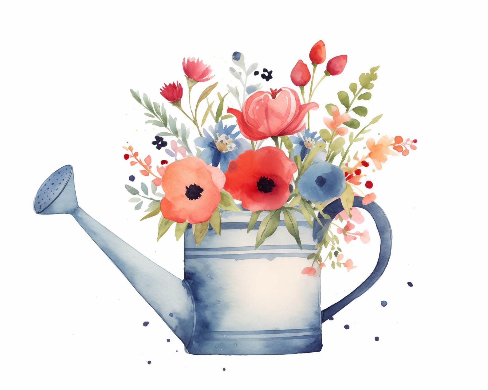 Watercolor Watering Can Floral Clipart, 10 High Quality Watering Can ...