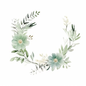 Watercolor Green Floral Wreath Clipart, 12 High Quality Green Floral ...