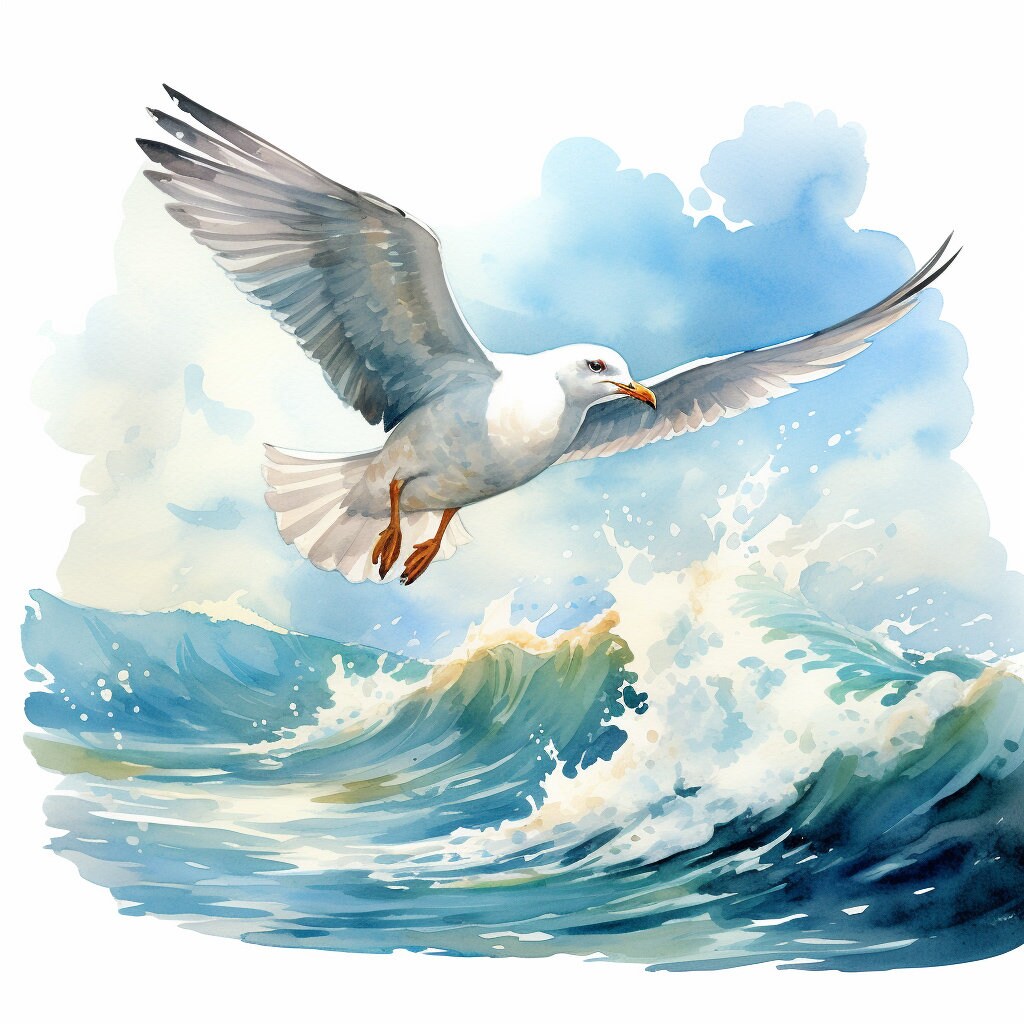 12 Watercolor Seagull Wave Clipart, High Quality Seagull Wave Clipart ...