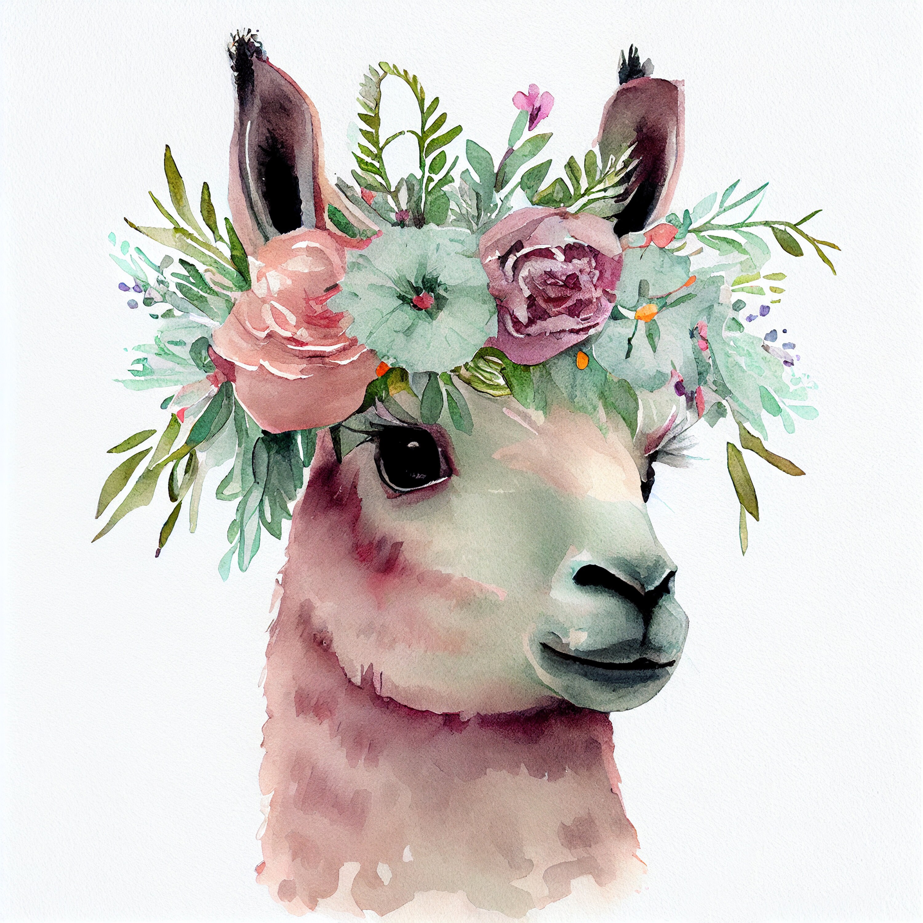 Watercolor Llama Flower Clipart, 8 High Quality Llama Flower Jpgs, for ...