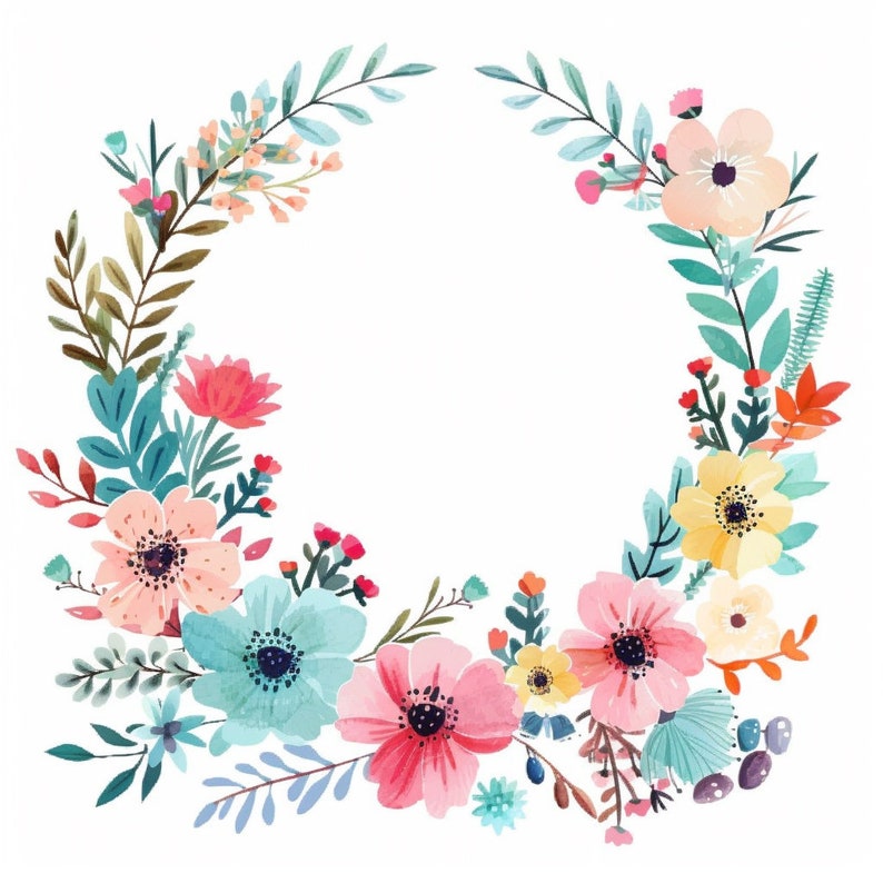 Watercolor Mother's Day Pastel Colors Wreath Clipart, 12 High Quality ...