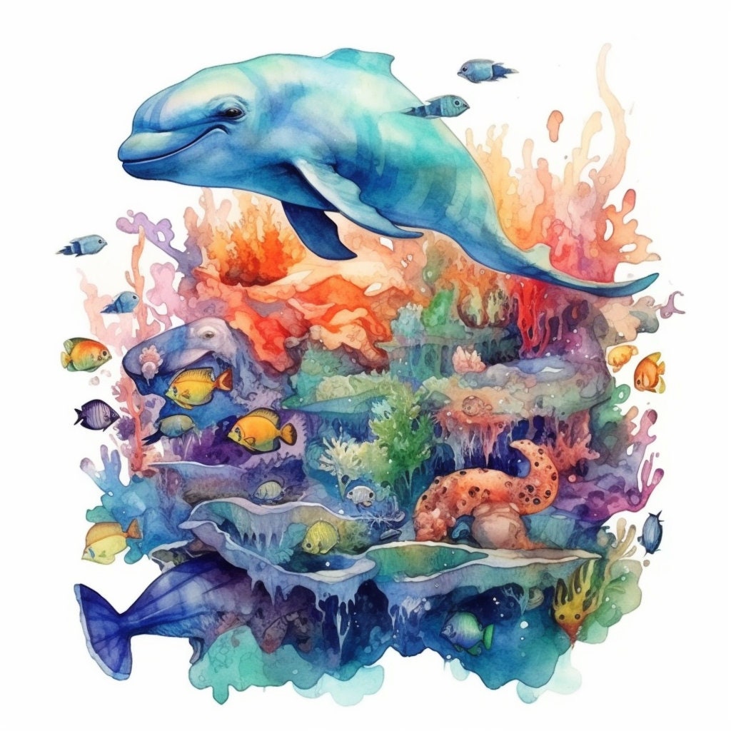 Watercolor Sea Life Colorful Clipart, 9 High Quality Sea Life Colorful ...