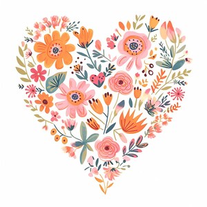 Watercolor Heart Flowers Clipart, 12 High Quality Heart Flowers Jpgs ...