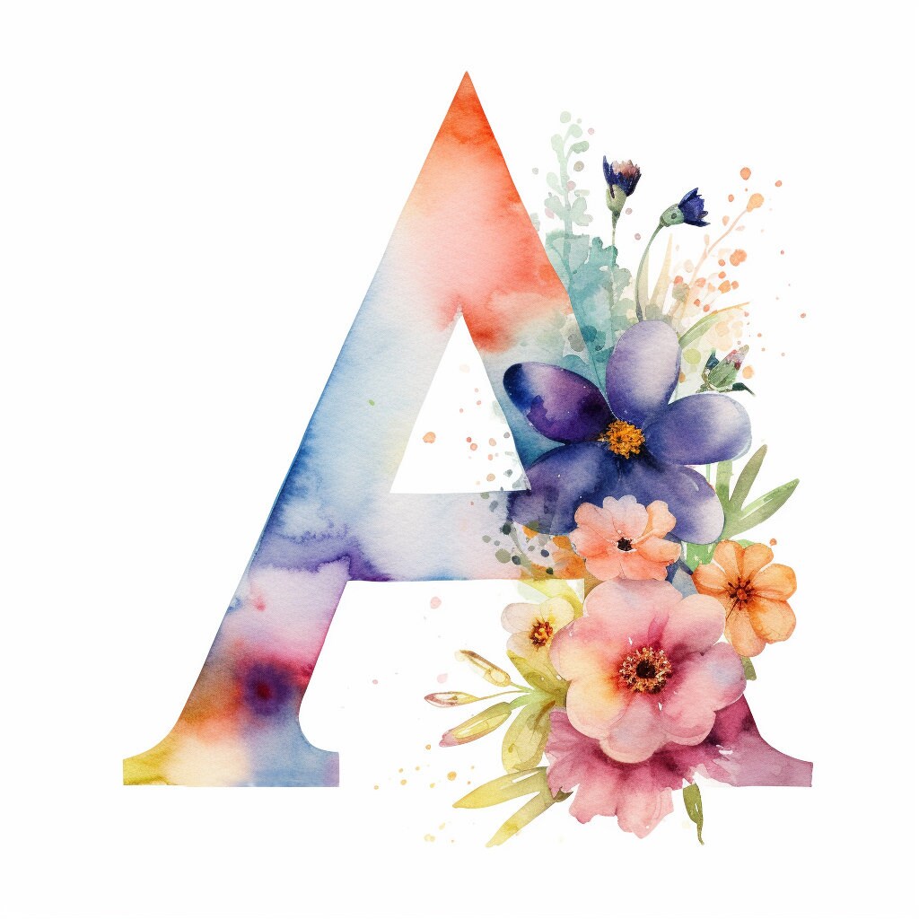 Watercolor Letters Flowers Clipart, 26 High Quality Watercolor Letters ...