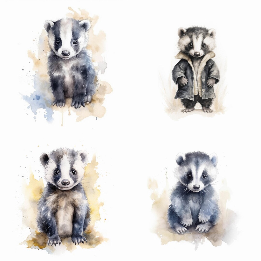 Imágenes Prediseñadas de tejón bebé acuarela, 7 JPG de tejón bebé de ...