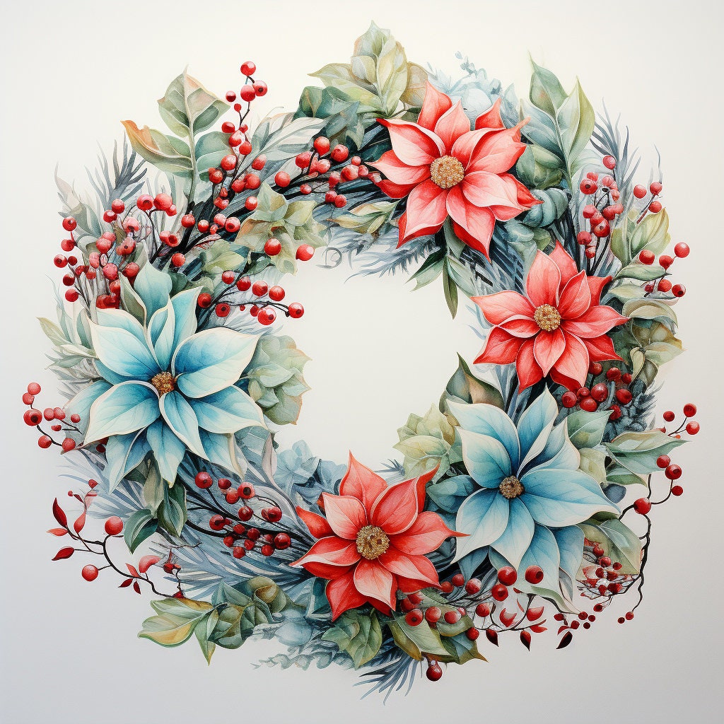 Watercolor Christmas Wreaths Clipart, 12 High Quality Christmas Wreaths ...