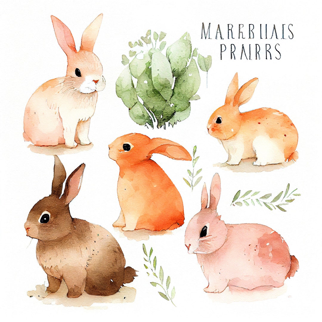 Watercolor Set of Rabbits for Children Clipart, 10 High Quality Set of ...