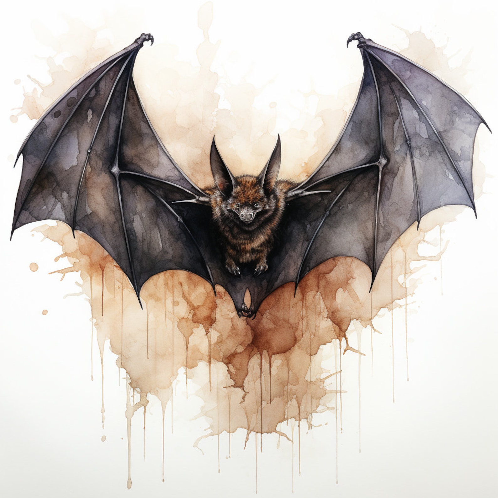 Watercolor Bat Halloween Clipart, 10 High Quality Bat Halloween Jpgs ...