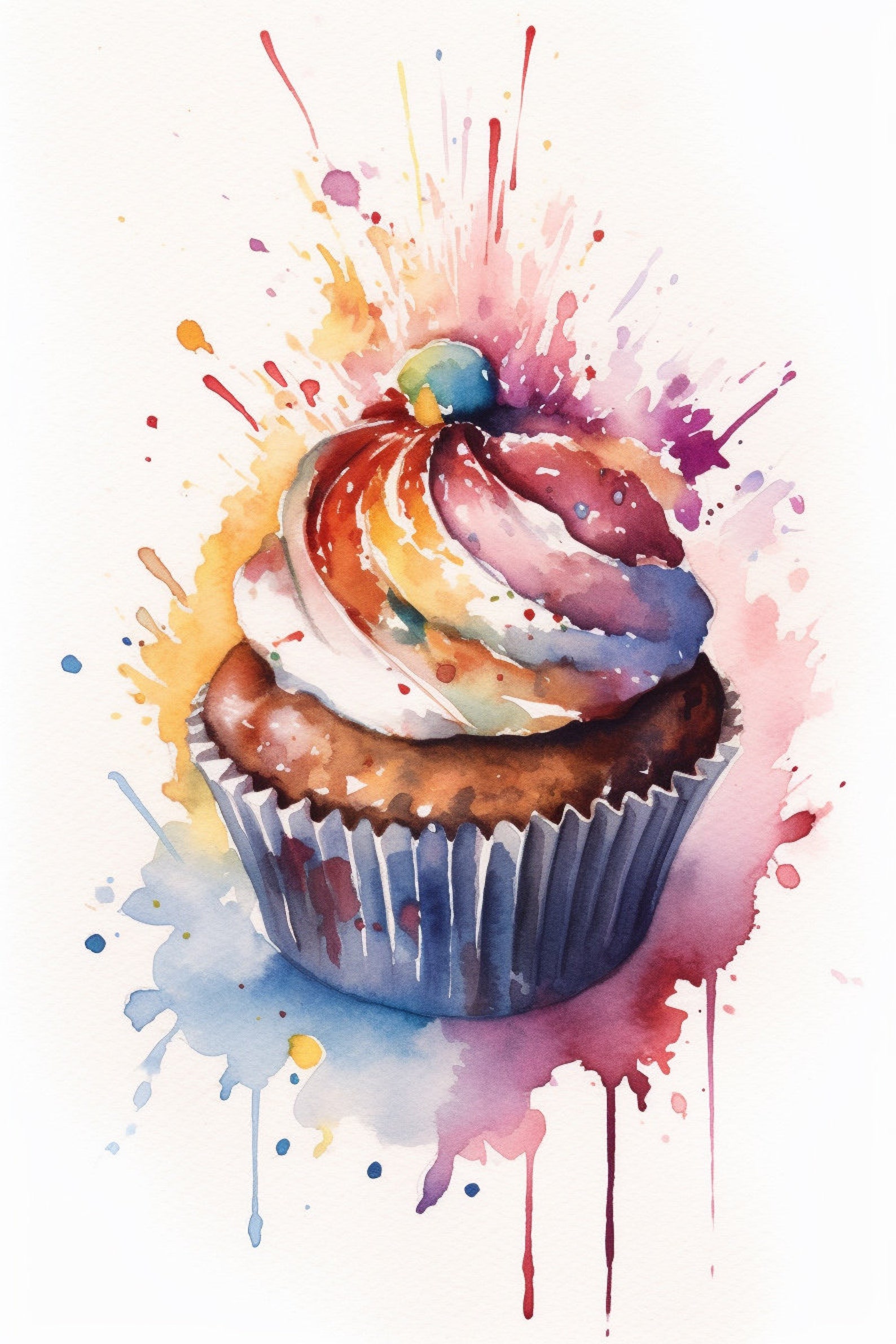 Watercolor Birthday Cupcake With Candle Clipart, 12 High Quality ...