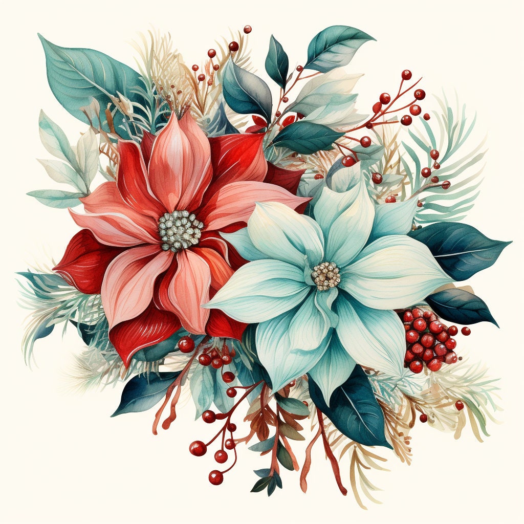 Watercolor Christmas Floral Clipart, 12 High Quality Christmas Floral ...