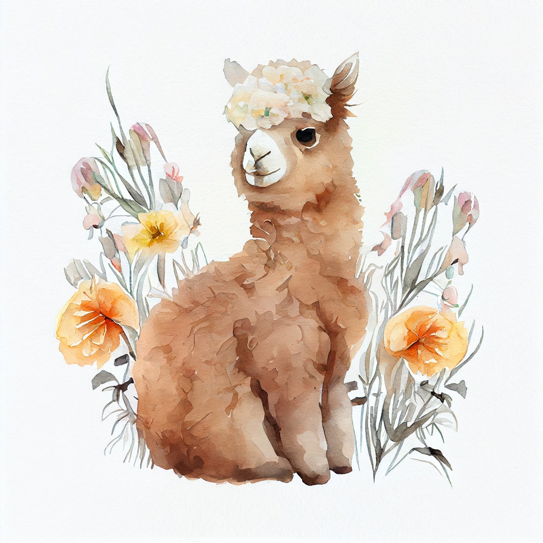 Watercolor Lama Baby Flowers Clipart, 9 High Quality Lama Baby Flowers ...