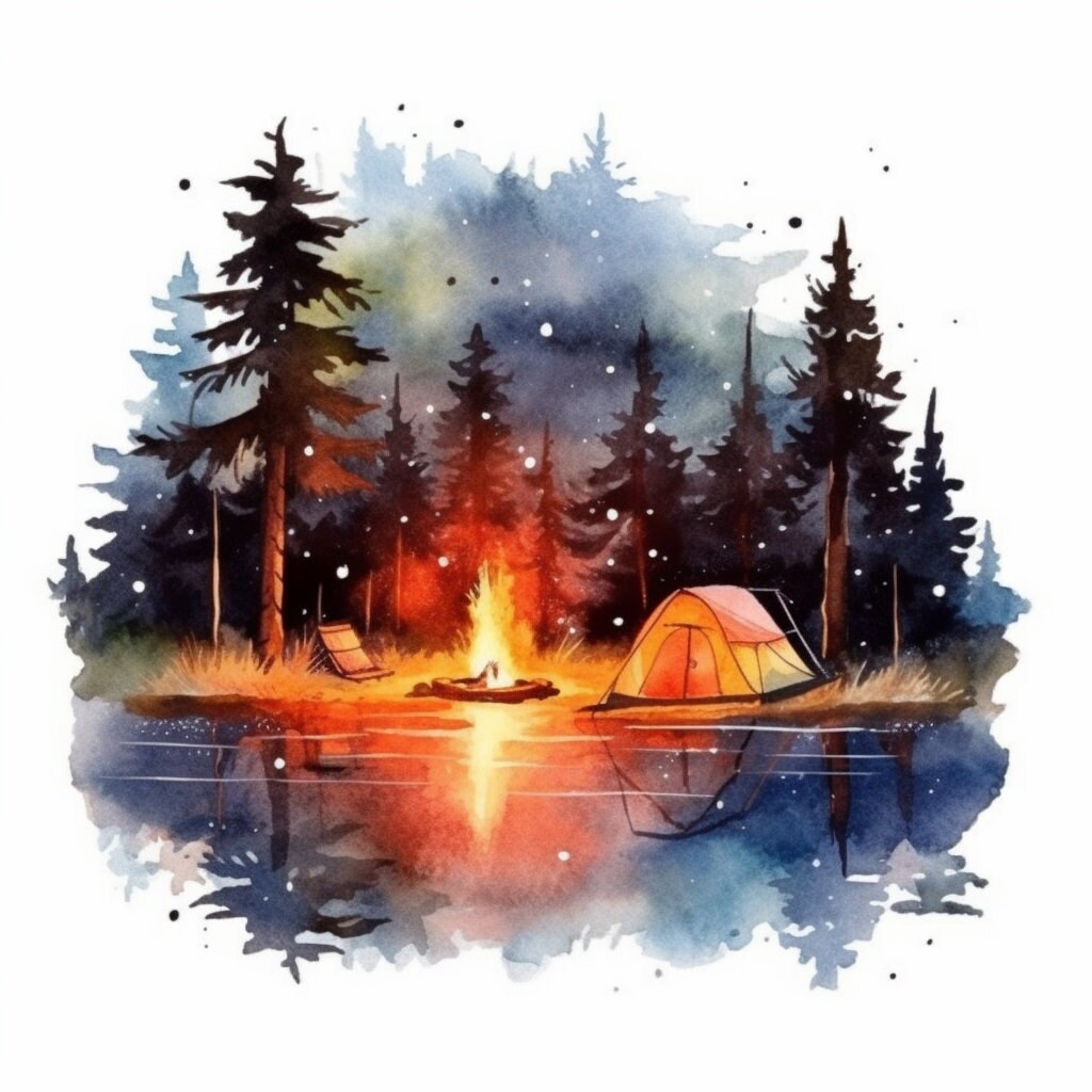 Watercolor Camping Wilderness Campfire Clipart, 12 High Quality Camping ...