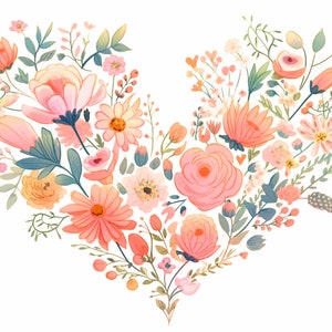 Watercolor Heart Flowers Clipart, 12 High Quality Heart Flowers Jpgs ...