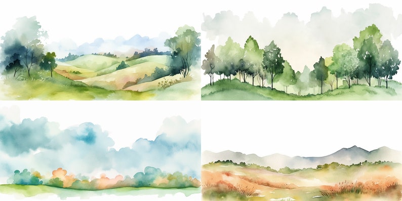 Watercolor Mountains Forest Trees Background, 12 High Quality Mountains ...