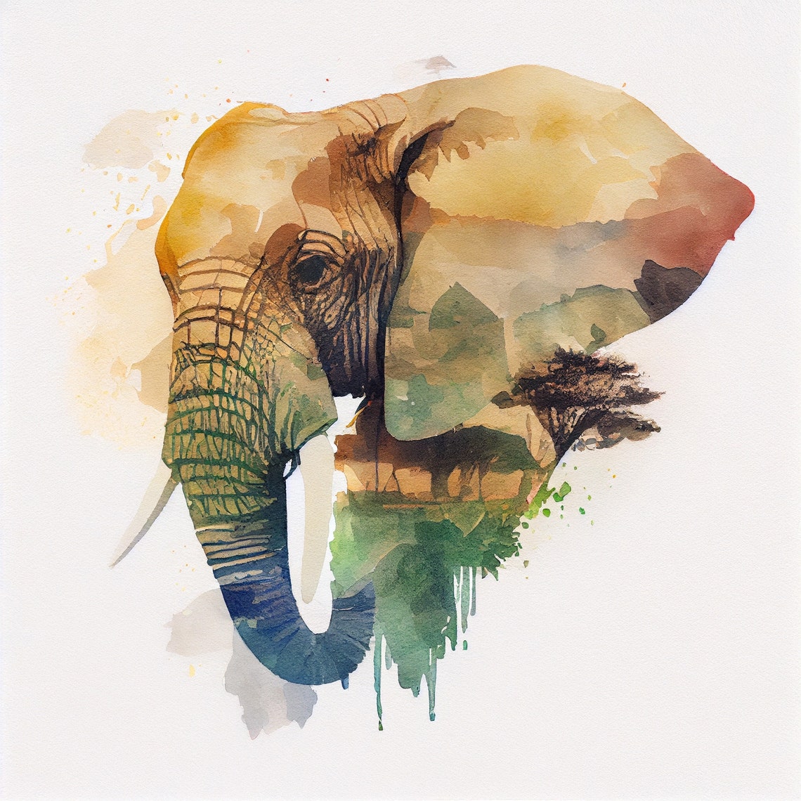 Watercolor Elephant Head Clipart, 8 High Quality Elephant Head African ...