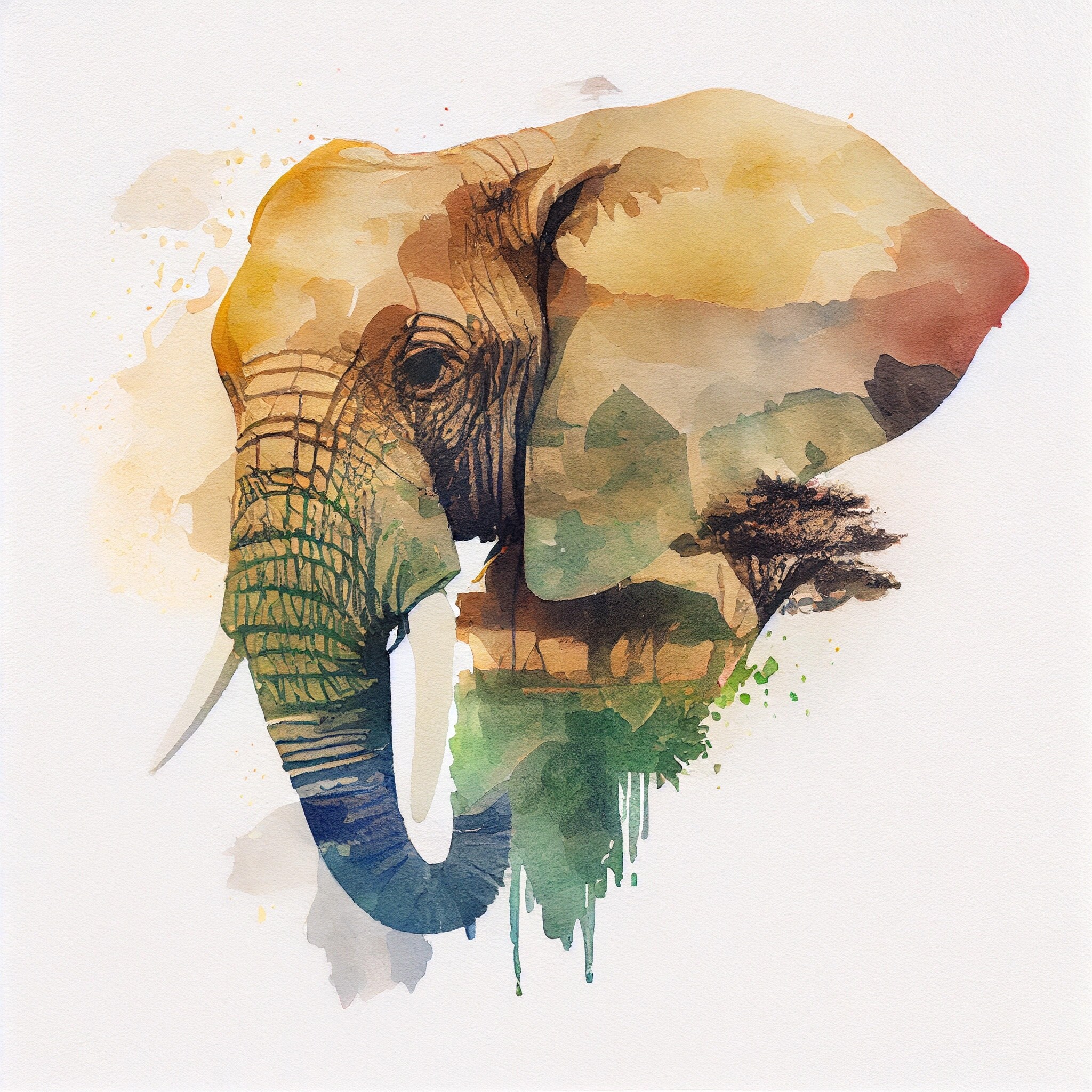 Watercolor Elephant Head Clipart, 8 High Quality Elephant Head African ...