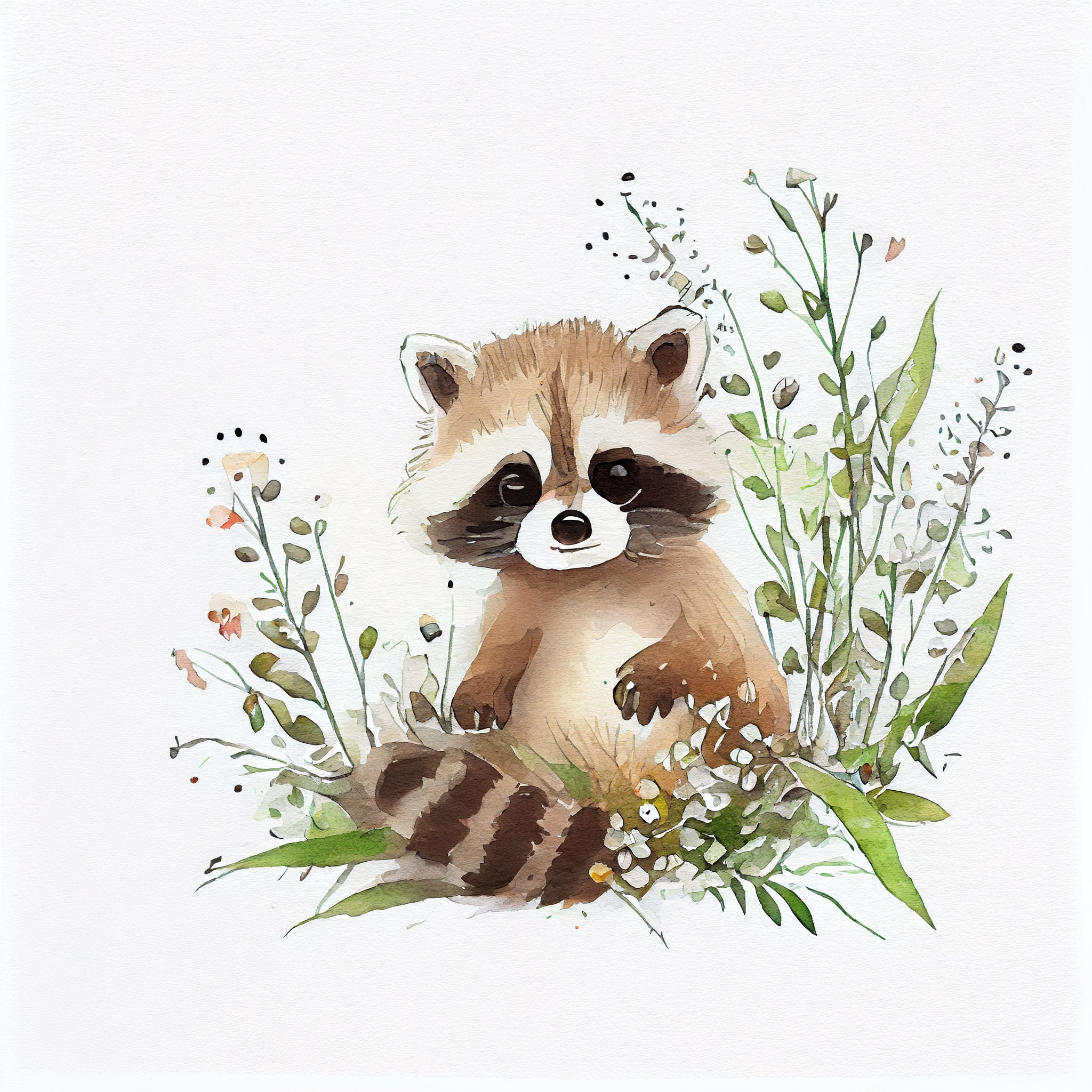 Watercolor Baby Racoon Clipart, 11 High Quality Racoon Flower Jpgs, for ...
