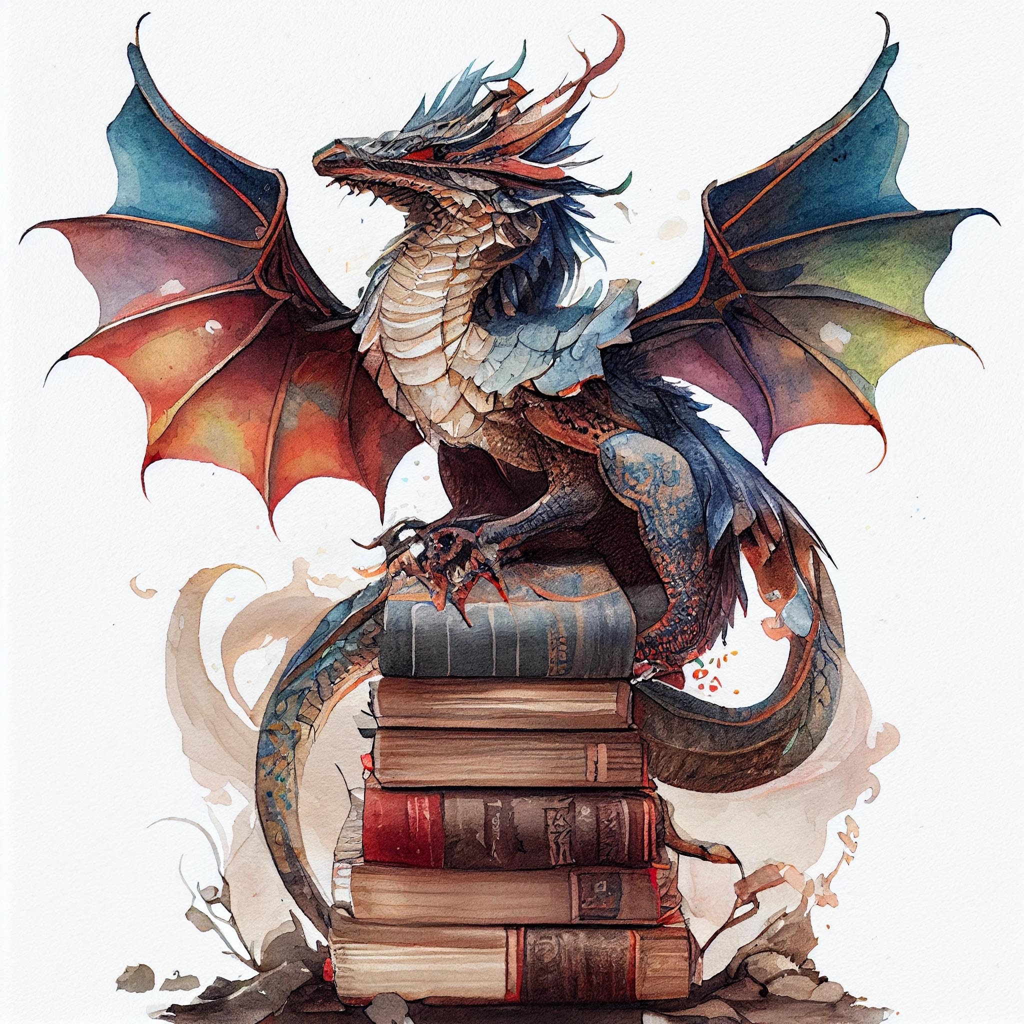 Watercolor Dragon Guarding Books Clipart 9 High Quality - Etsy Australia