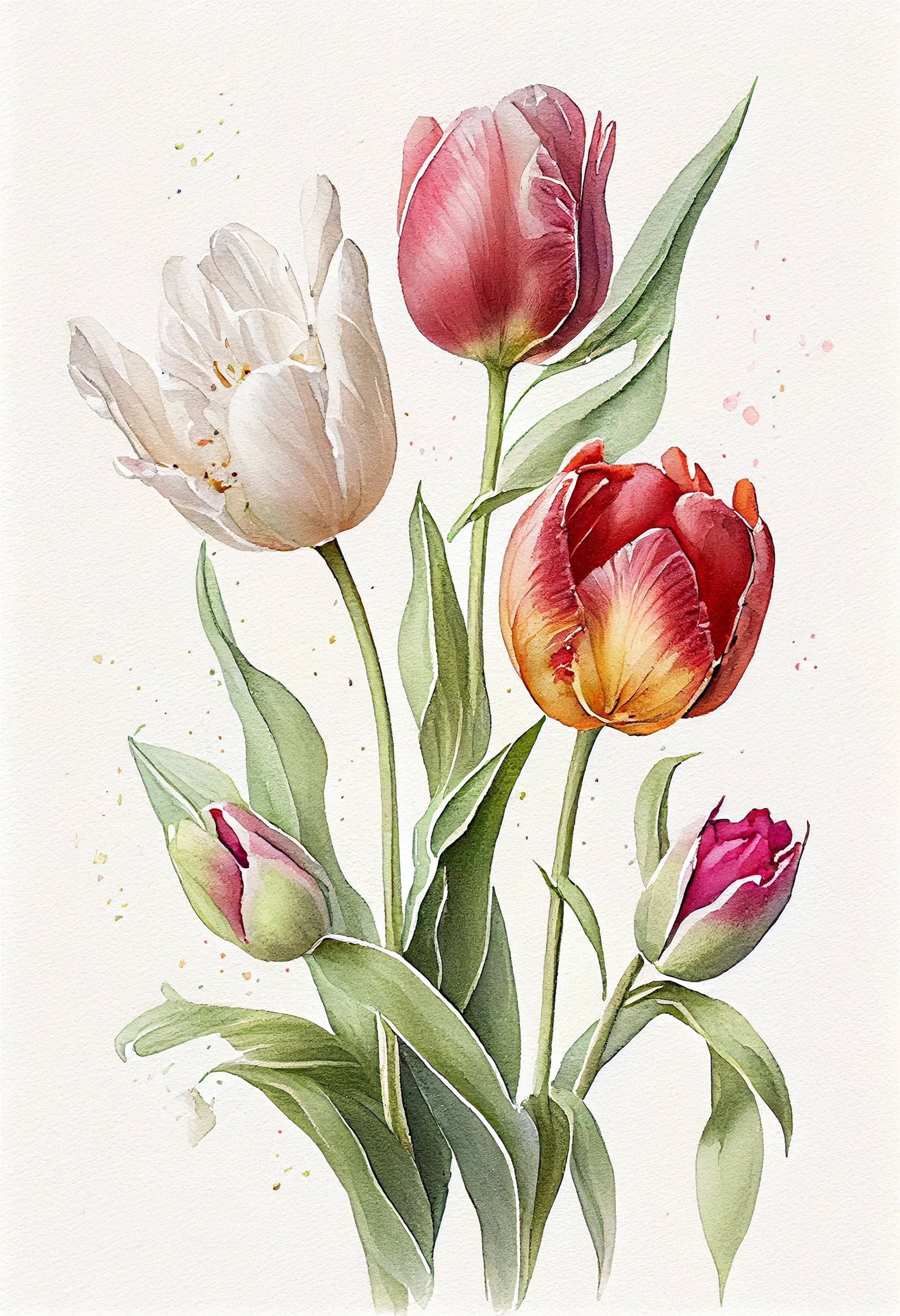 Watercolor Blooming Tulips Clipart, 10 High Quality Watercolor Tulips ...