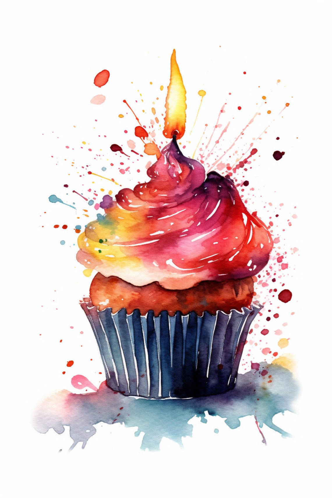Watercolor Birthday Cupcake With Candle Clipart, 12 High Quality ...