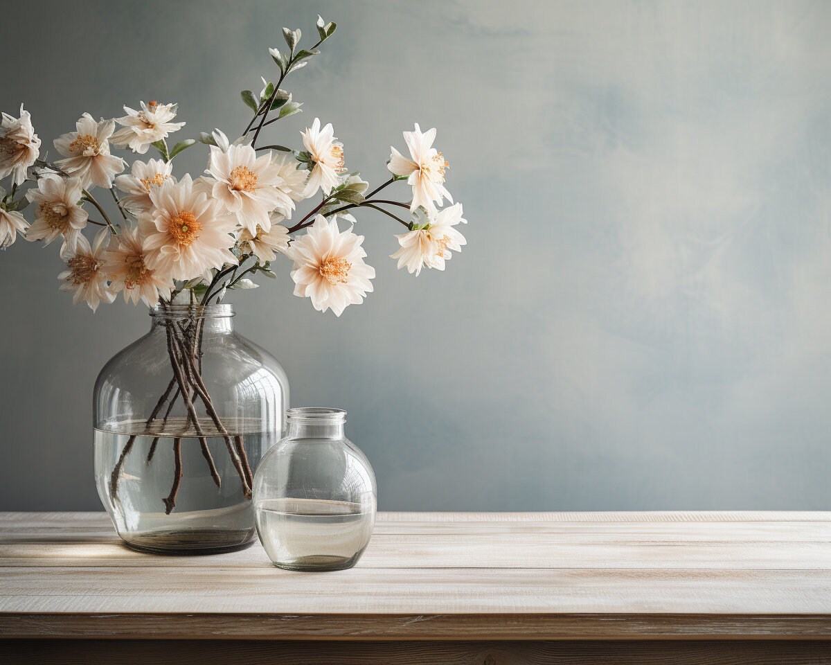 Wood Table & Flowers Background Product Mockup, 10 High Quality Flowers ...