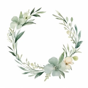 Watercolor Green Floral Wreath Clipart, 12 High Quality Green Floral ...