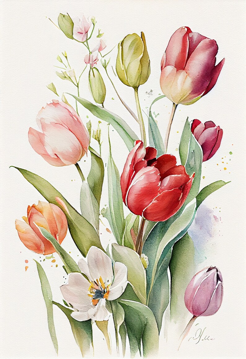 Watercolor Blooming Tulips Clipart, 10 High Quality Watercolor Tulips ...