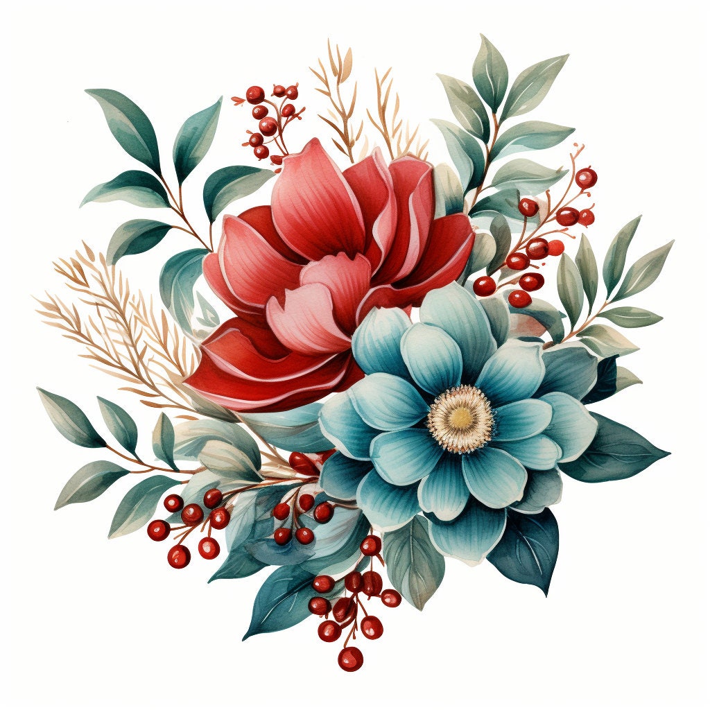Watercolor Christmas Floral Clipart, 12 High Quality Christmas Floral ...