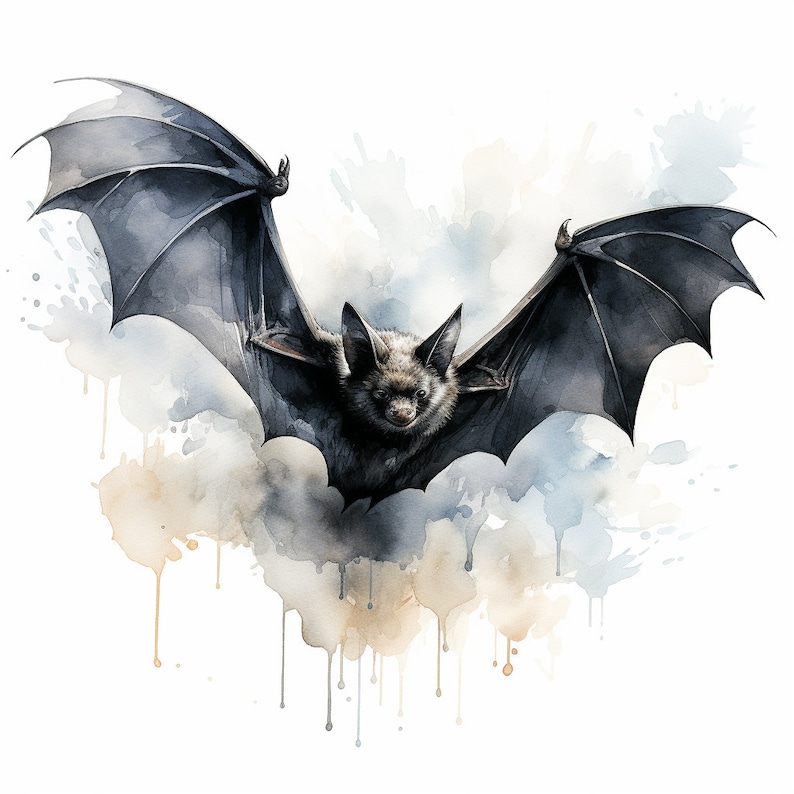 Watercolor Bat Halloween Clipart, 10 High Quality Bat Halloween Jpgs ...