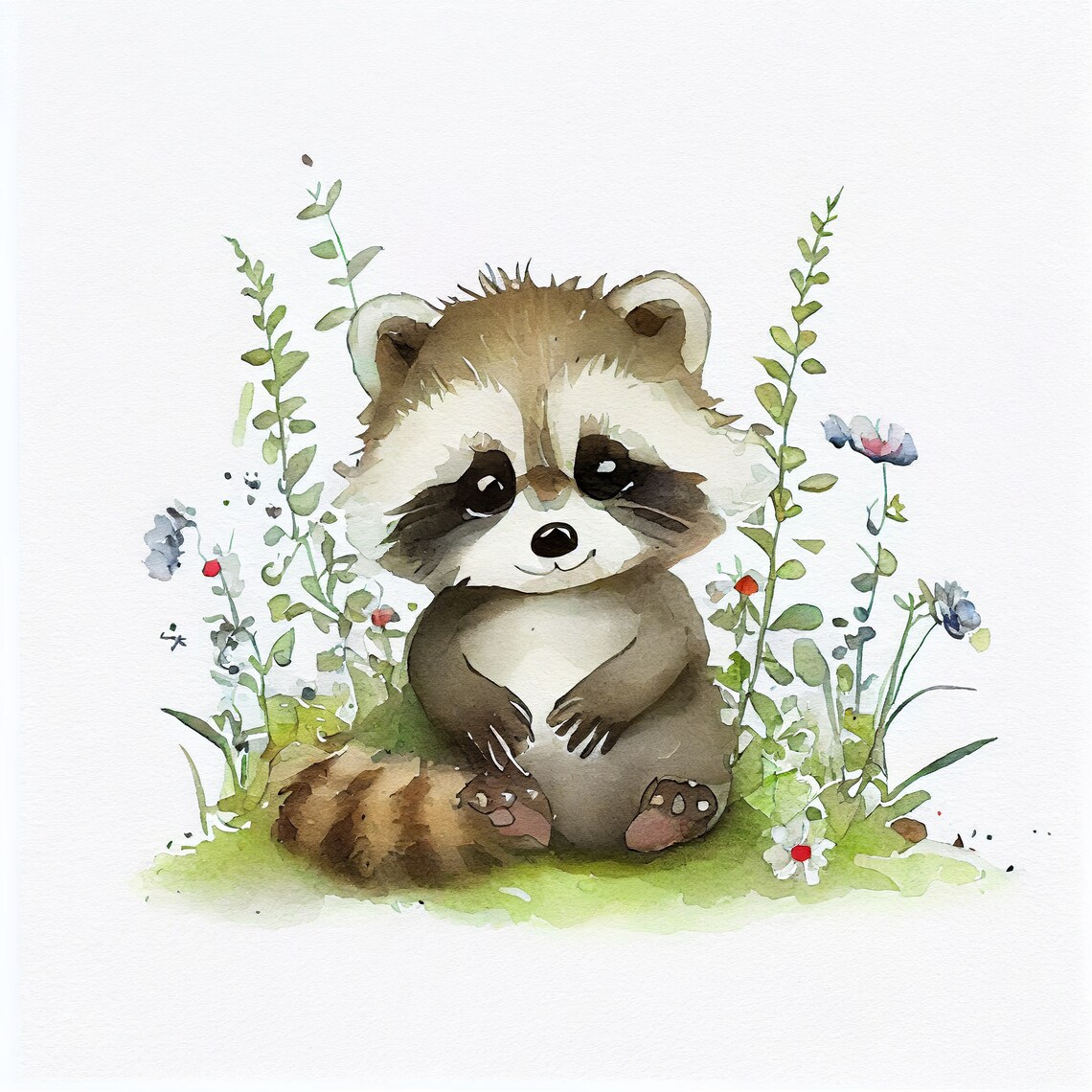Watercolor Baby Racoon Clipart 11 High Quality Racoon Flower - Etsy