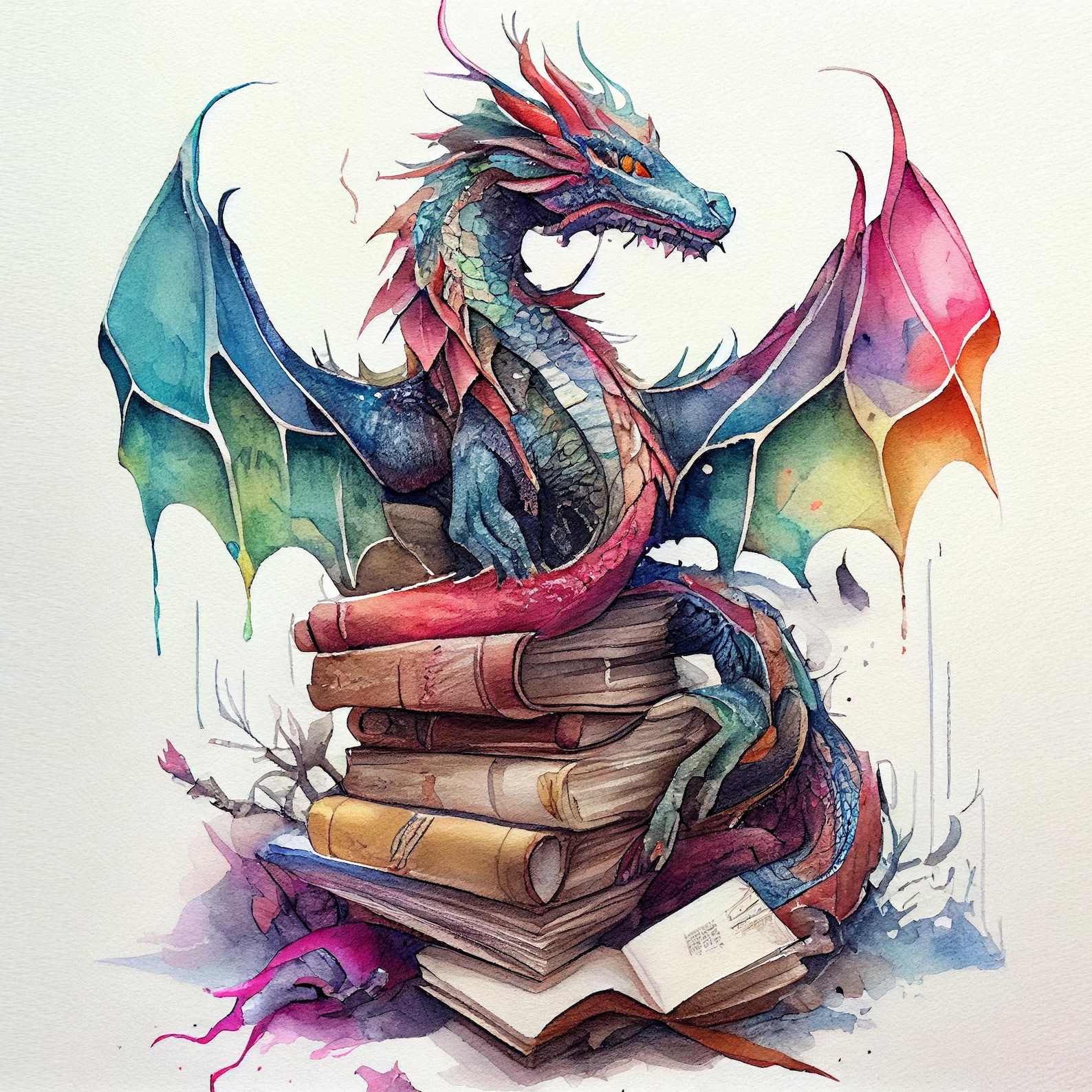 Watercolor Dragon Guarding Books Clipart, 9 High Quality Watercolor ...